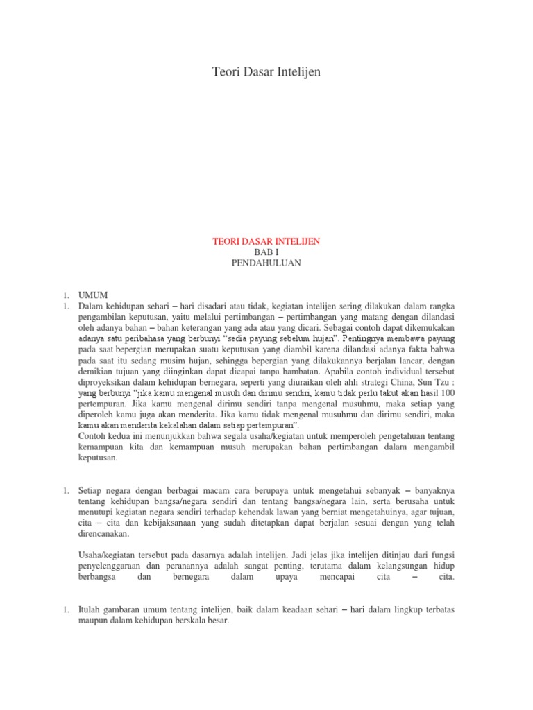 Teori Dasar Intelijen | PDF