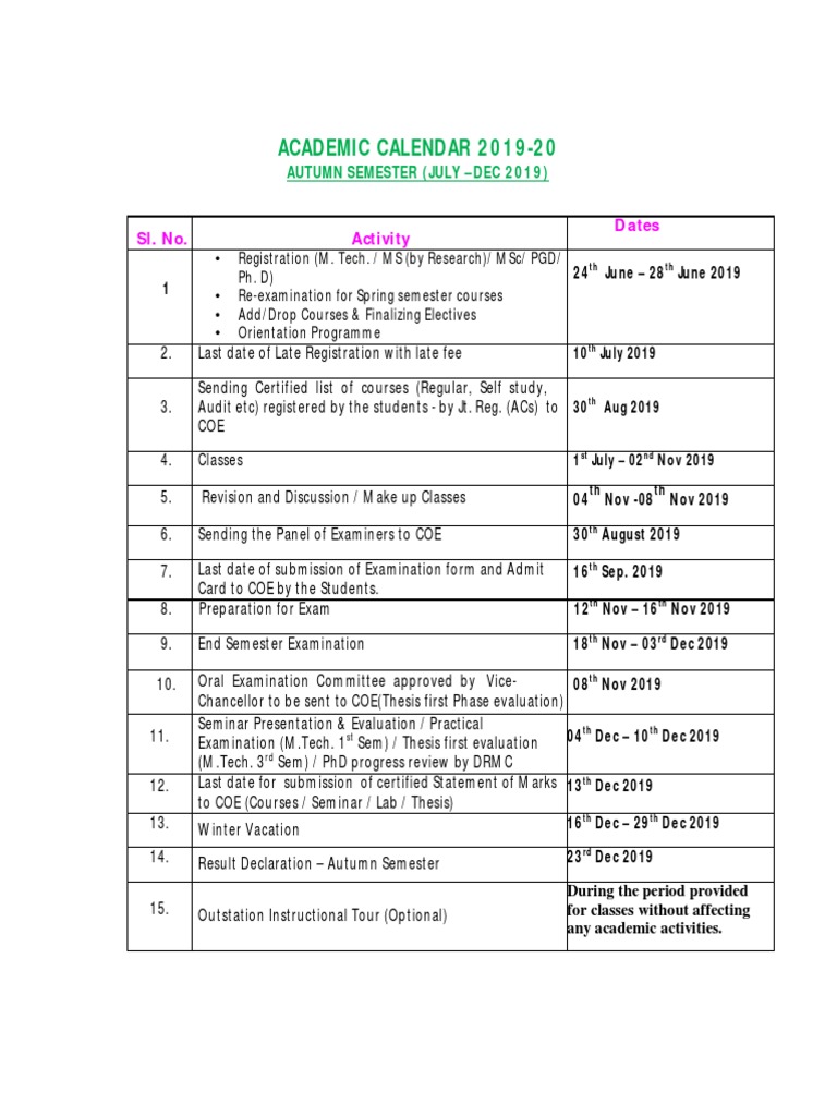 Academic Calendar 2019-20 Overview | PDF | Thesis | Academic Term