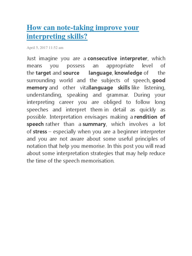 How Can Note-Taking Improve Your Interpreting Skills? | PDF | Language ...