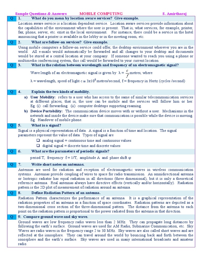 Mobile Computing Sample Ques Ans | PDF | Antenna (Radio) | Radio