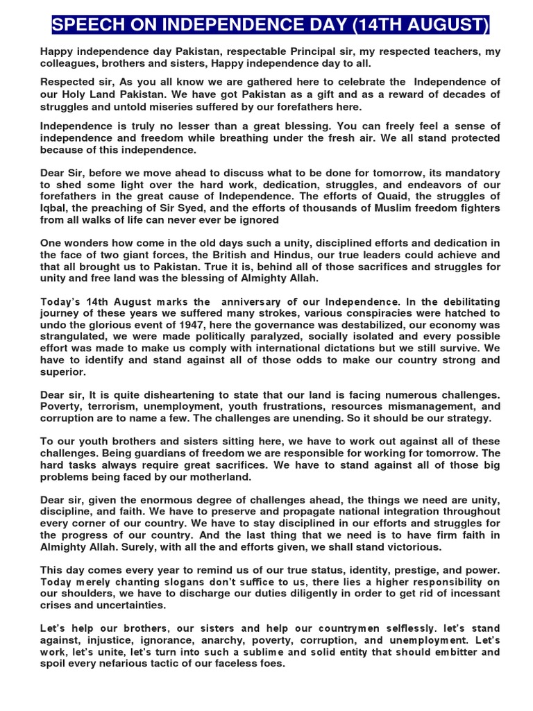 Speech On Independence Day | PDF