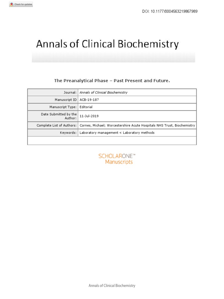 Preanalytical Phase in Laboratory Medicine | PDF | Medical Laboratory ...