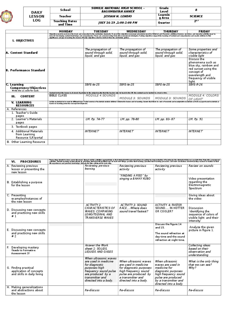 Daily Lesson LOG | PDF | Behavior Modification | Pedagogy