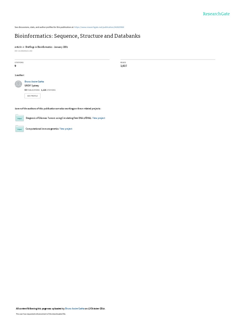 Bioinformatics Sequence Structure and Databanks | PDF | Bioinformatics | Biomolecular Structure