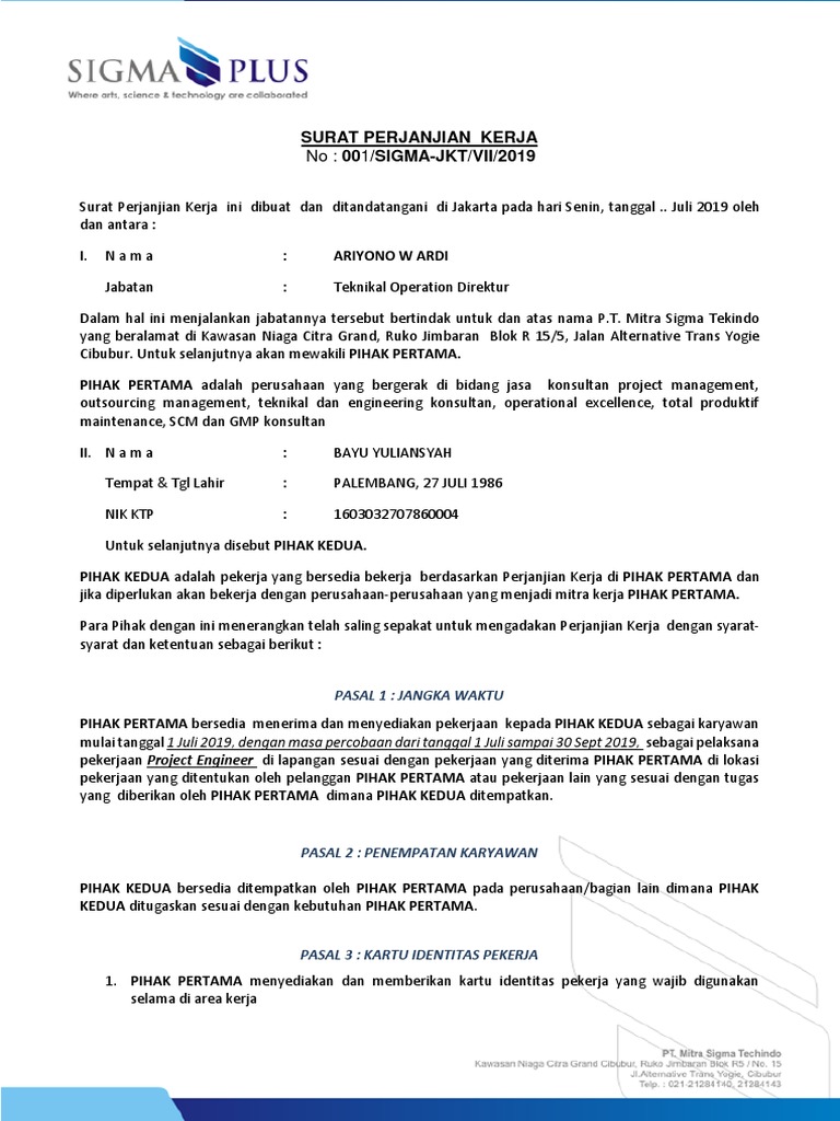 Kontrak Kerja Karyawan | PDF