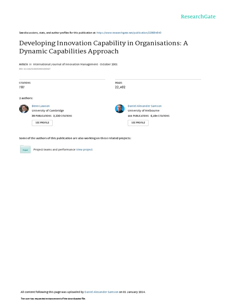 Developing Innovation Capability in Organisations: A Dynamic ...