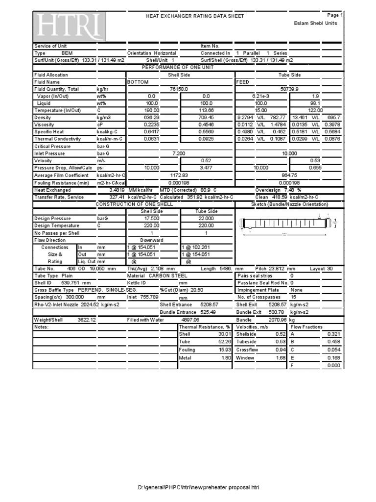 Heat Exchanger Rating Data Sheet Eslam Shebl Units: D:/general/PHPC ...