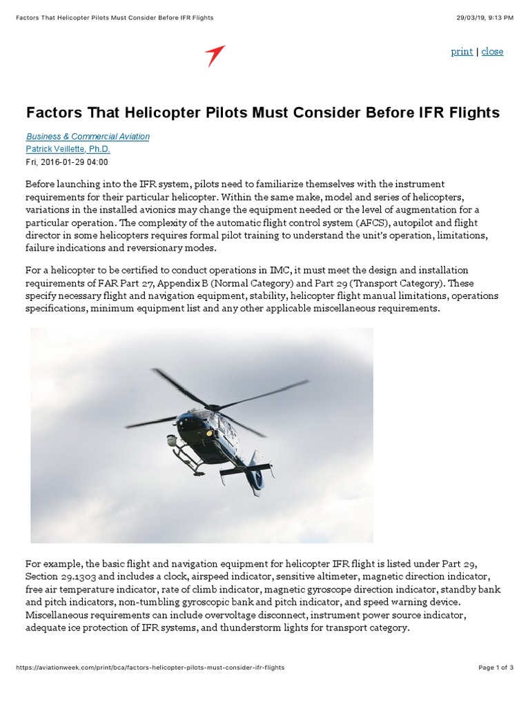 Factors That Helicopter Pilots Must Consider Before IFR Flights | PDF ...