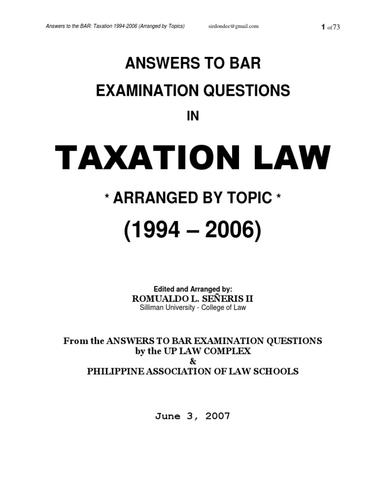 Bar Questions and Answers Taxation Law 1 | PDF | Income Tax | Tax Deduction