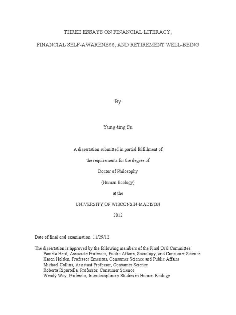 Three Essays On Financial Literacy | PDF | Financial Literacy | Retirement
