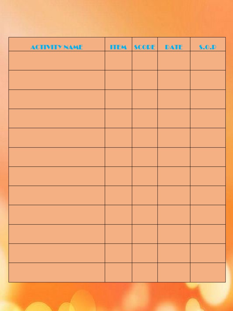 Activity Name Item Score Date S.O.P | PDF