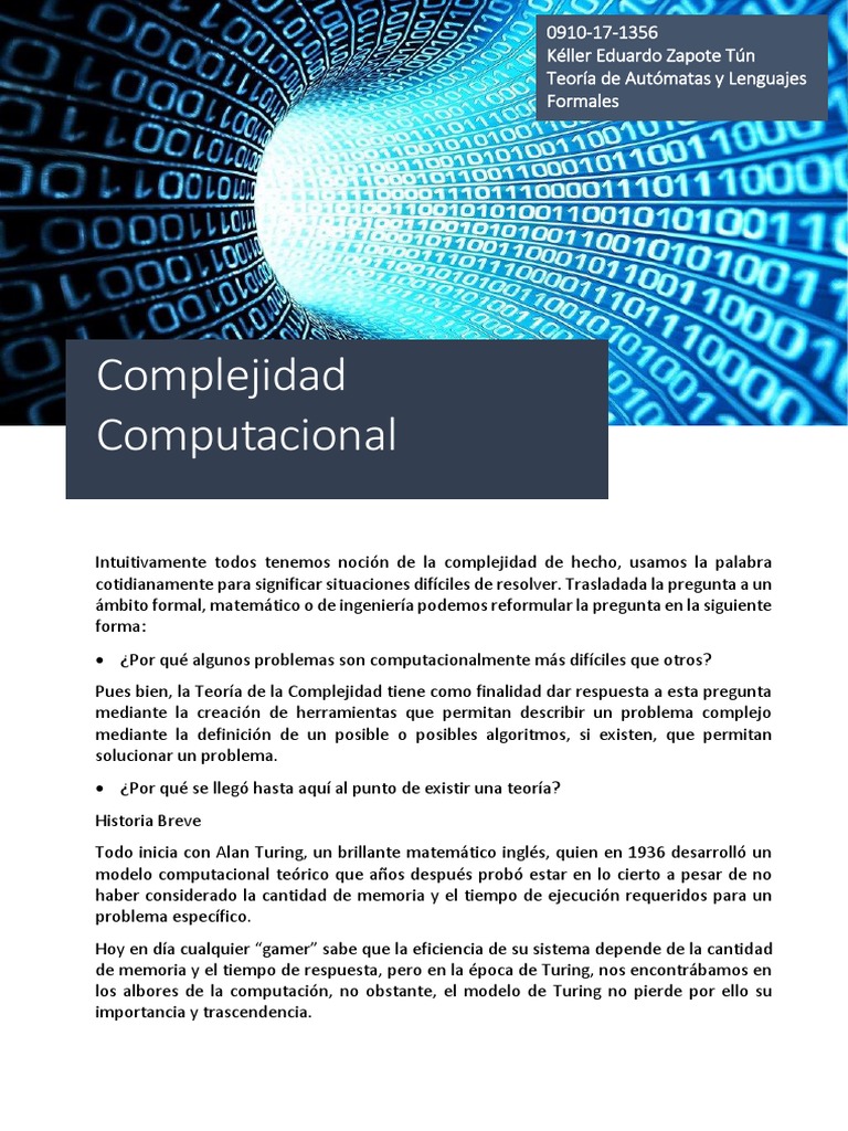 Investigación 4 - Complejidad Computacional | PDF | Teoría de la computabilidad | Teoría de la ...