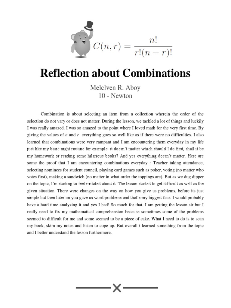 Reflection About Combinations: Melclven R. Aboy 10 - Newton | PDF