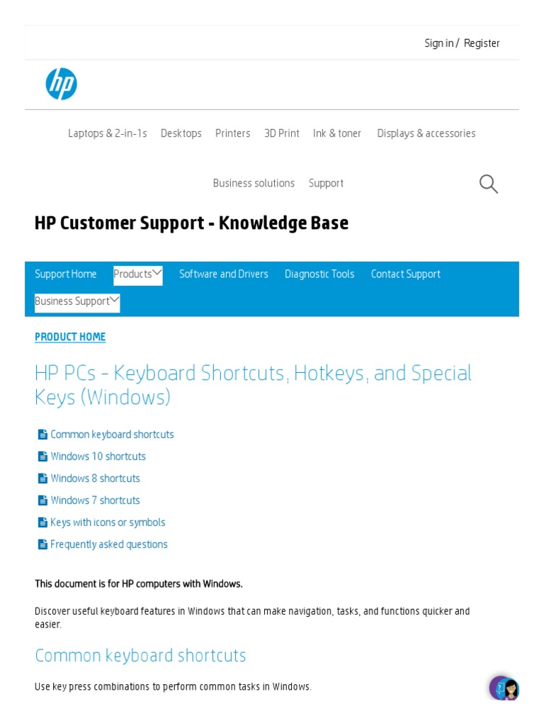 HP PCs - Keyboard Shortcuts, Hotkeys, and Special Keys (Windows) - HP ...