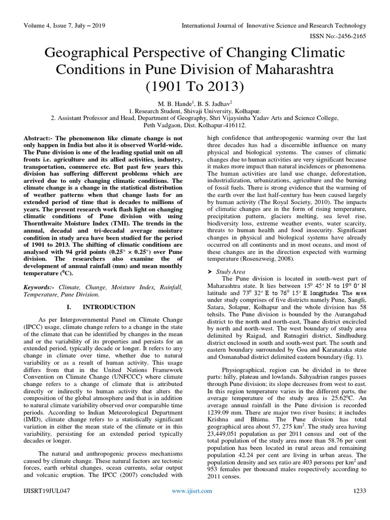 Geographical Perspective of Changing Climatic Conditions in Pune ...