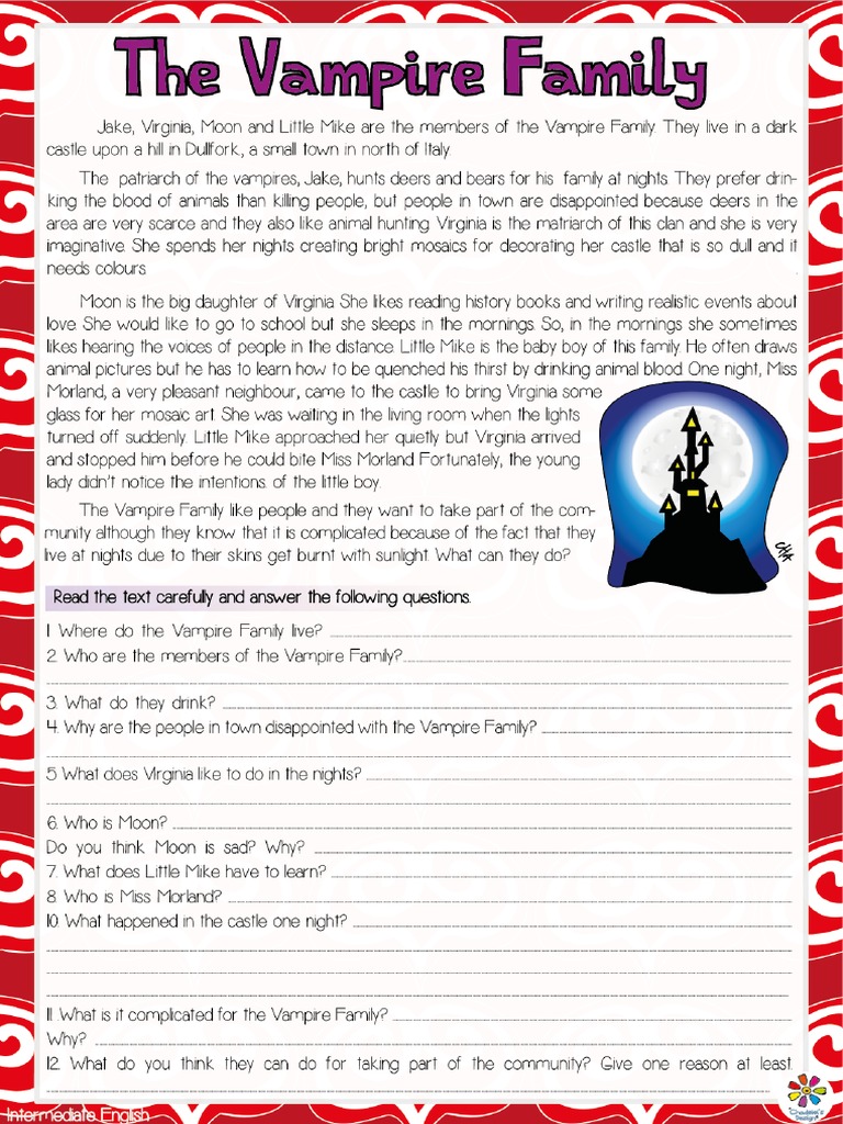 The Vampire Family Reading Comprehension Reading | PDF
