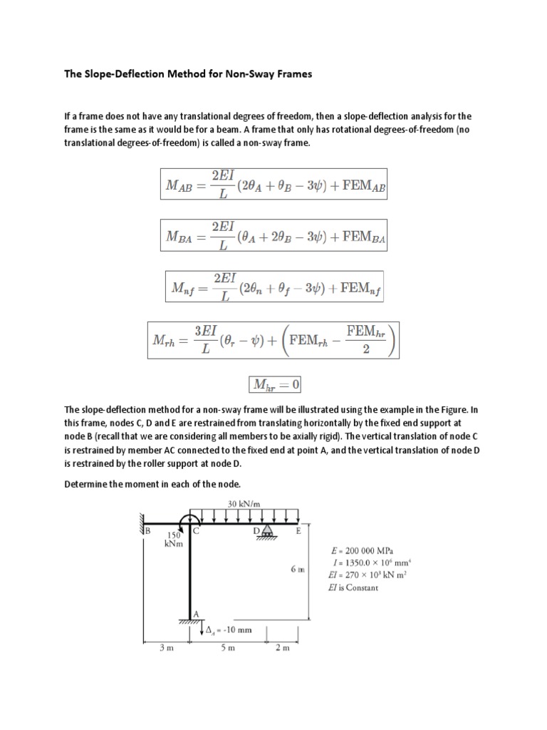 The Slope-Deflection Method For Non-Sway Frames | PDF