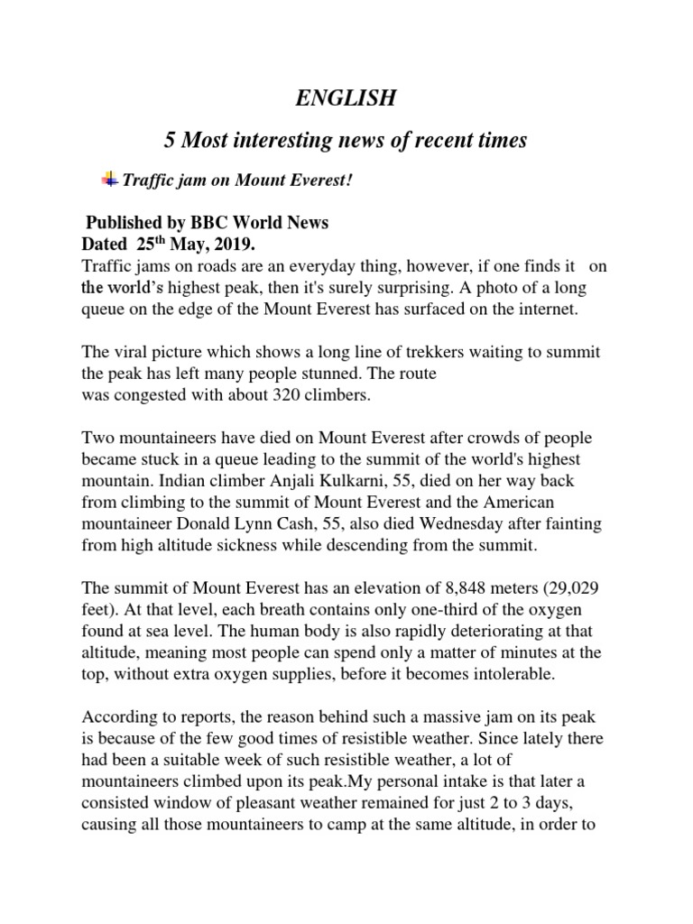 English 5 Most Interesting News of Recent Times: Published by BBC World ...