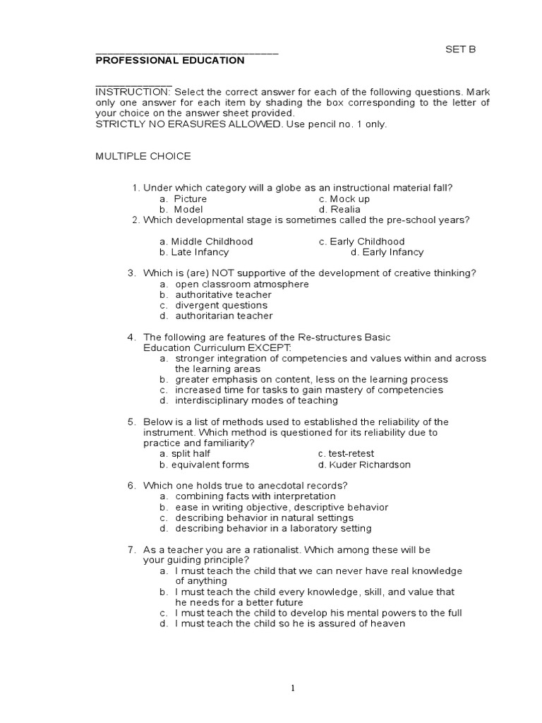 Professional Education 200 With Separate Answer Key | PDF | Learning ...