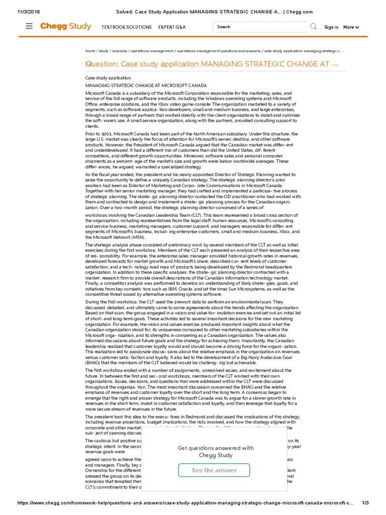 Solved - Case Study Application MANAGING STRATEGIC CHANGE A... | PDF ...