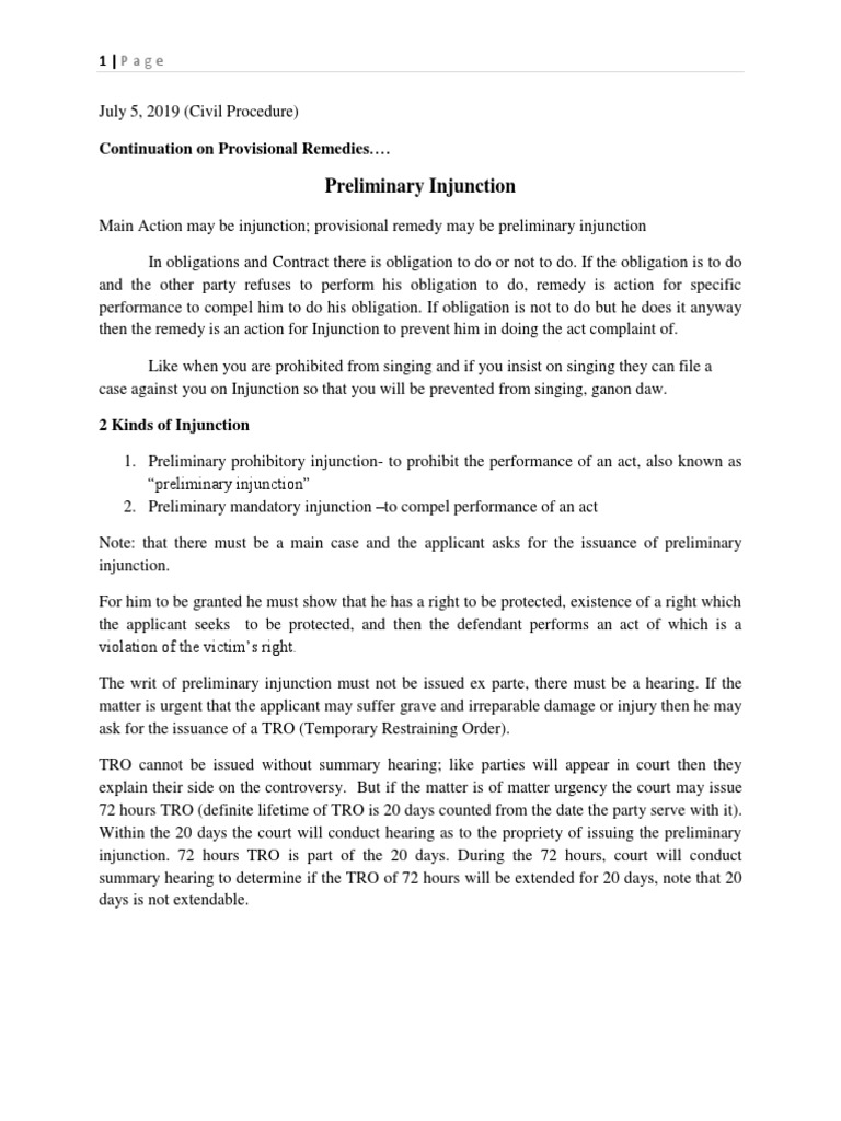 Provisional Remedies in Civil Procedure | PDF | Certiorari | Injunction
