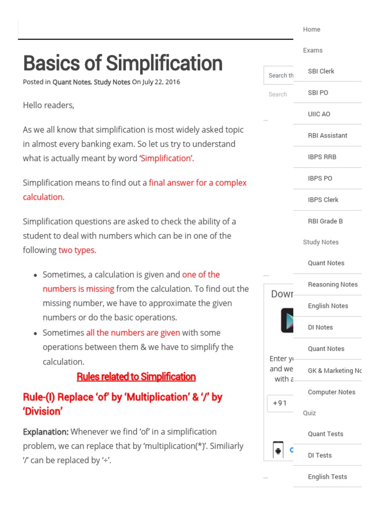 Basics of Simplification | PDF | Multiplication | Test (Assessment)