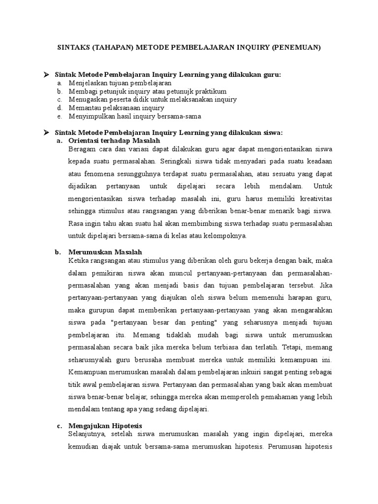 Sintaks Pembelajaran Inquiry Learning | PDF