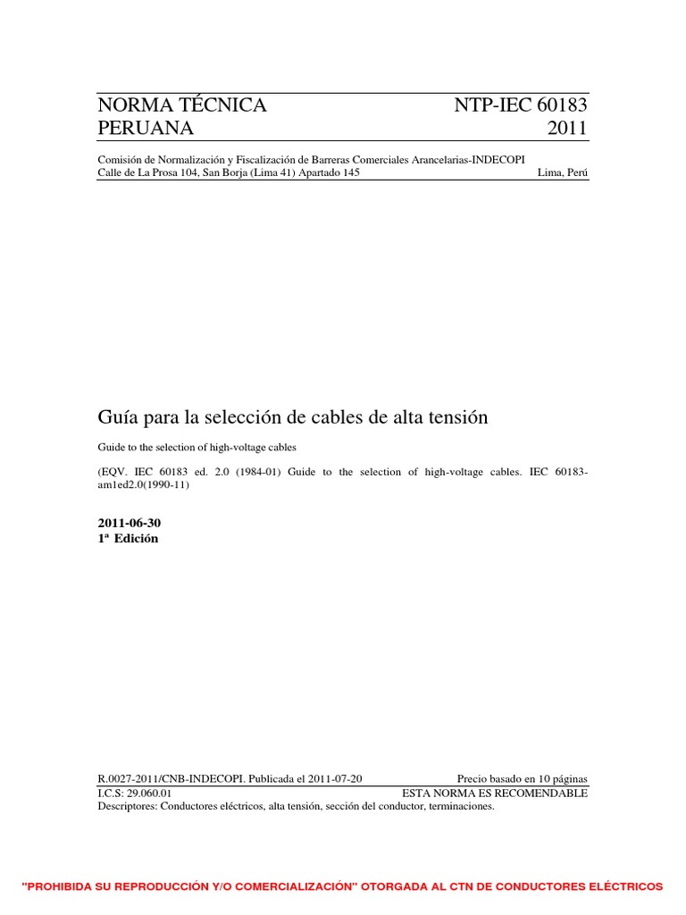NTP-IEC - 60183 (Guia para La Seleccion de Cables de Alta Tension ...
