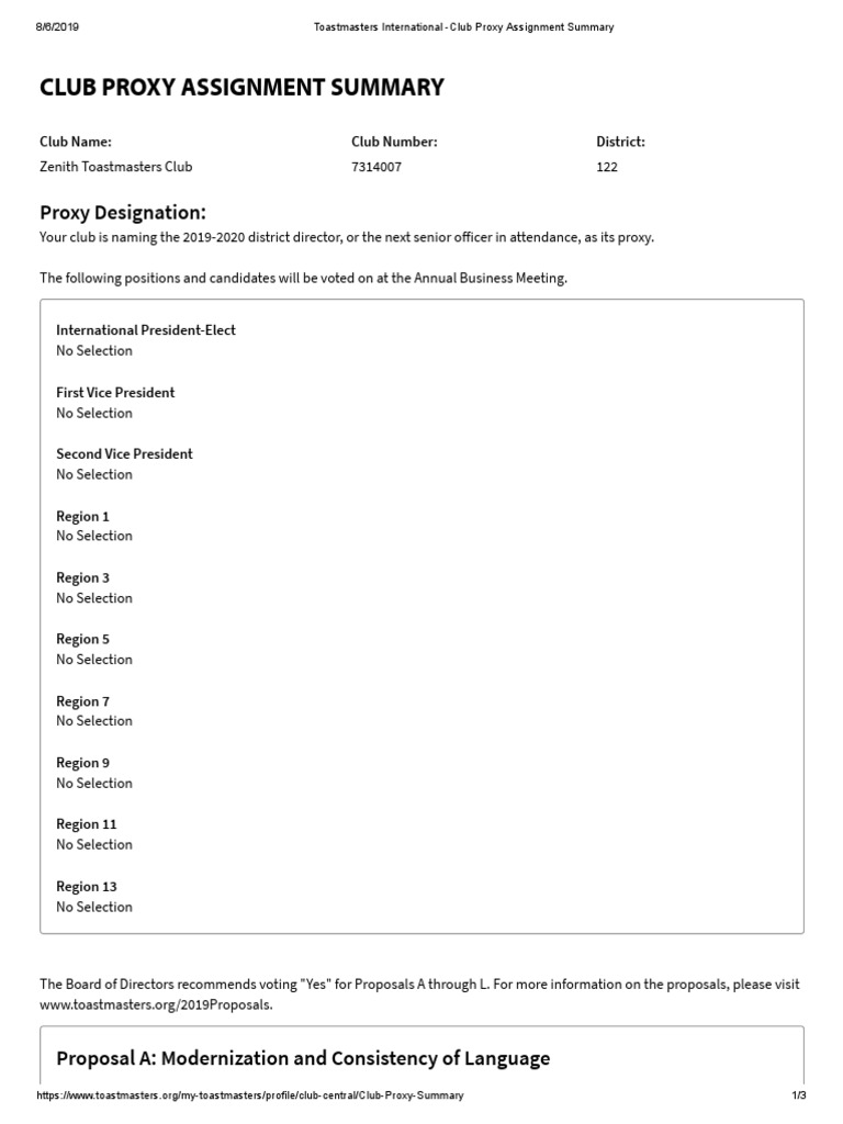 Club Proxy Assignment Summary | PDF | Proxy Voting | By Law
