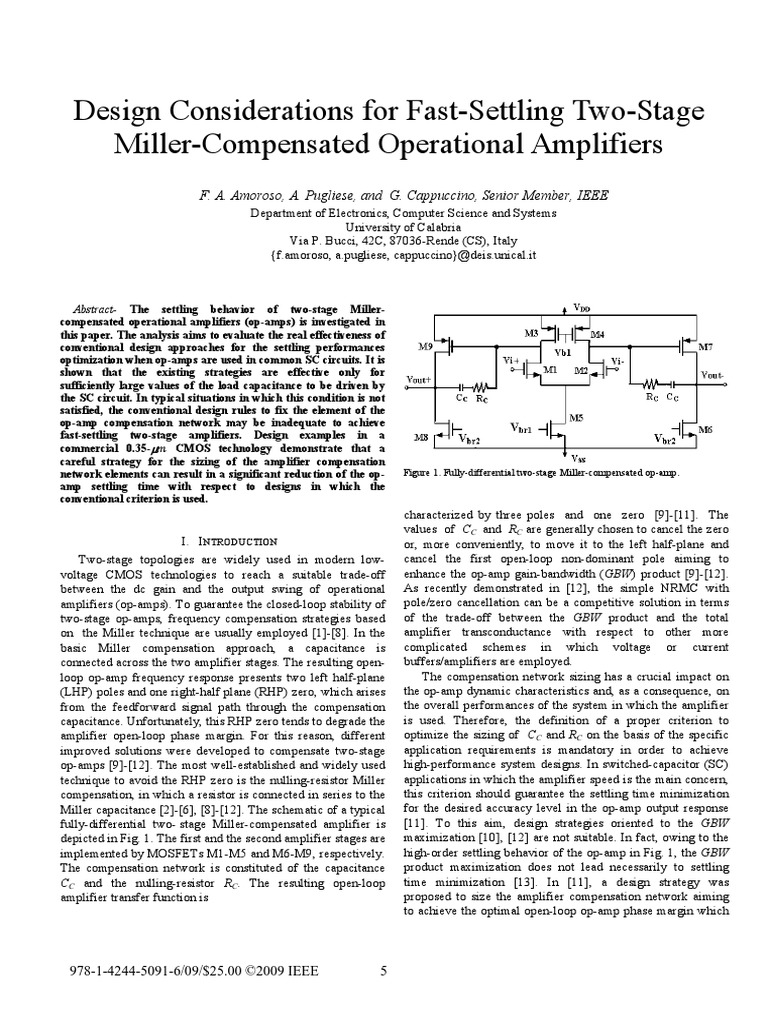 Design Considerations For Fast-Settling Two-Stage Miller-Compensated Operational Amplifiers ...