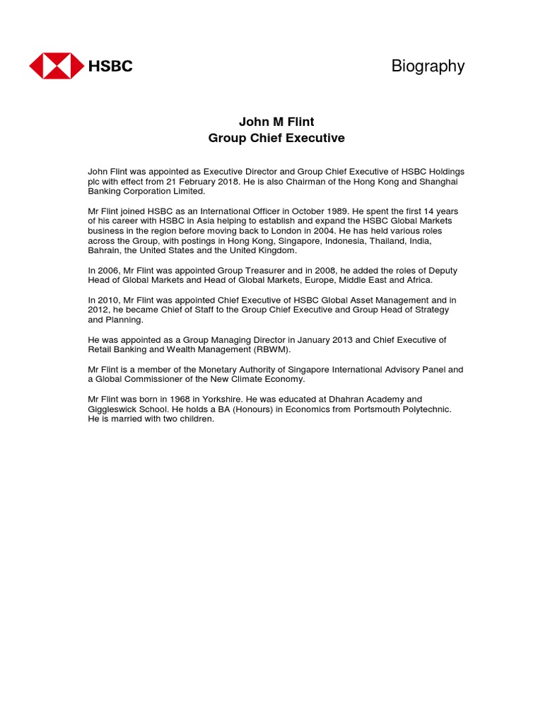 John Flint: HSBC Group CEO Biography | PDF | Career & Growth | Finance ...