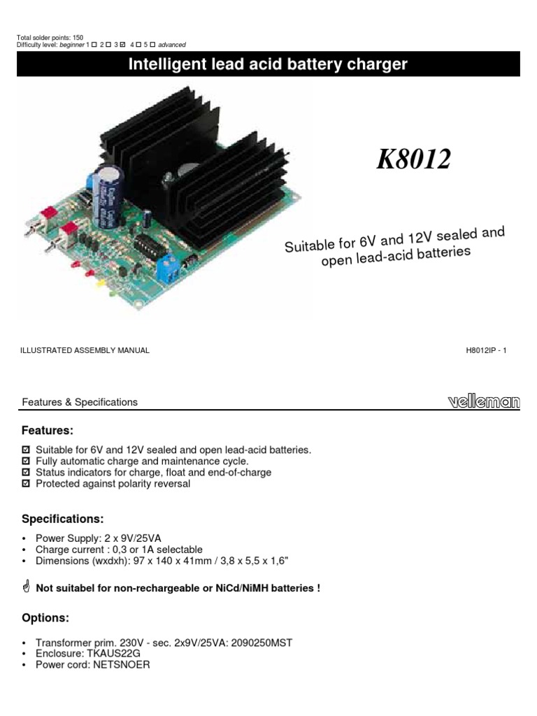 Illustrated Assembly Manual k8012 | PDF | Battery Charger | Printed ...