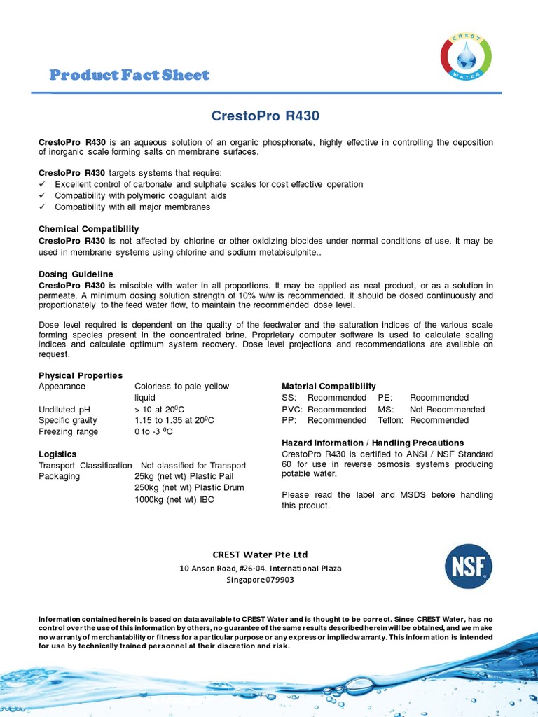 CrestoPro R430 PFS | PDF | Membrane | Solution