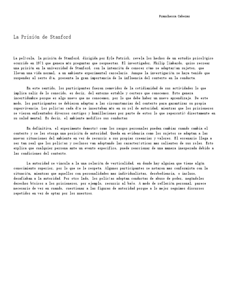 Standford Prison | PDF | Comportamiento | Conocimiento