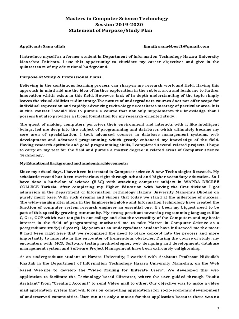 Masters in Computer Science Technology Session 2019-2020 Statement of ...