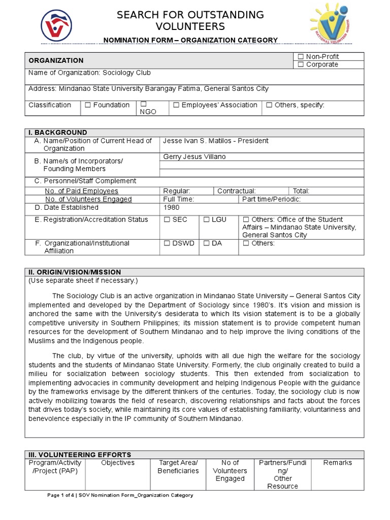Page 1 of 4 - SOV Nomination Form - Organization Category | PDF