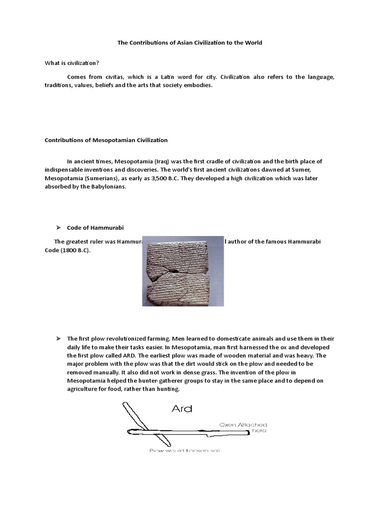 Contributions of Asian Civilization | PDF | Mesopotamia | Sumer