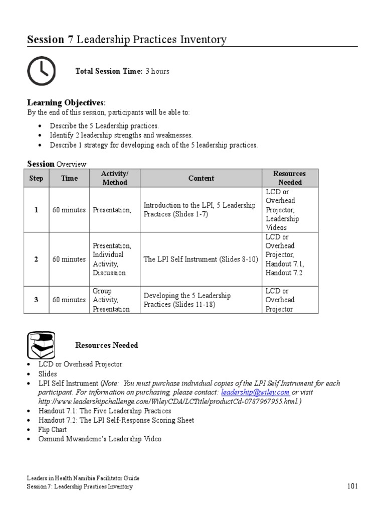 Session 7 Leadership Practices Inventory: Learning Objectives | PDF ...