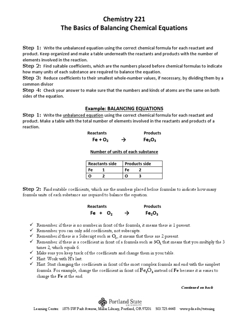 Chemistry 221 Balancing Chemical Equations PDF | PDF | Chemistry ...