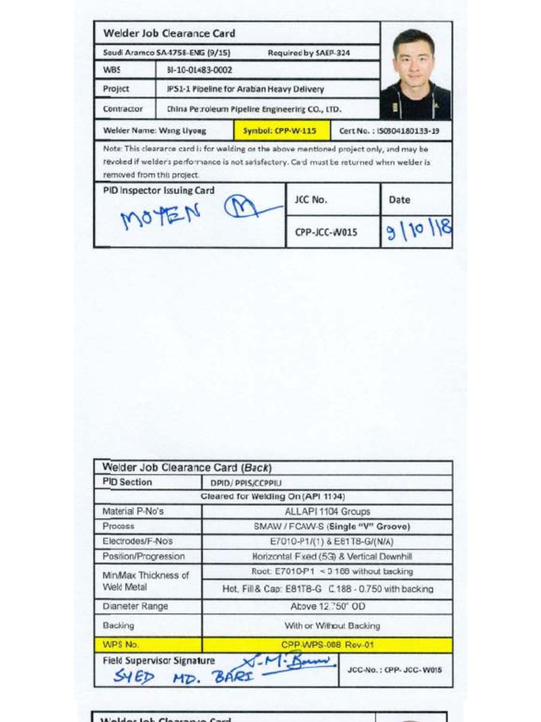 Welder Aramco Card | PDF