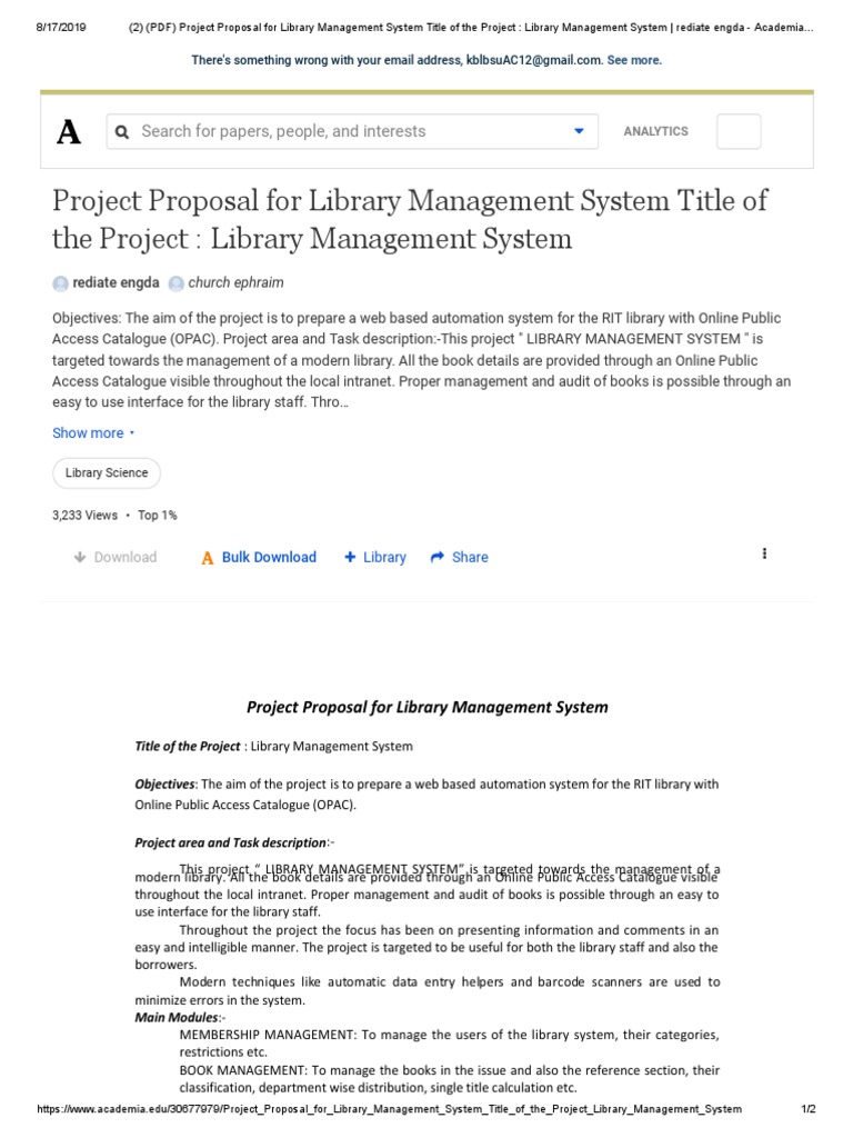 (PDF) Project Proposal For Library Management System Title of The ...