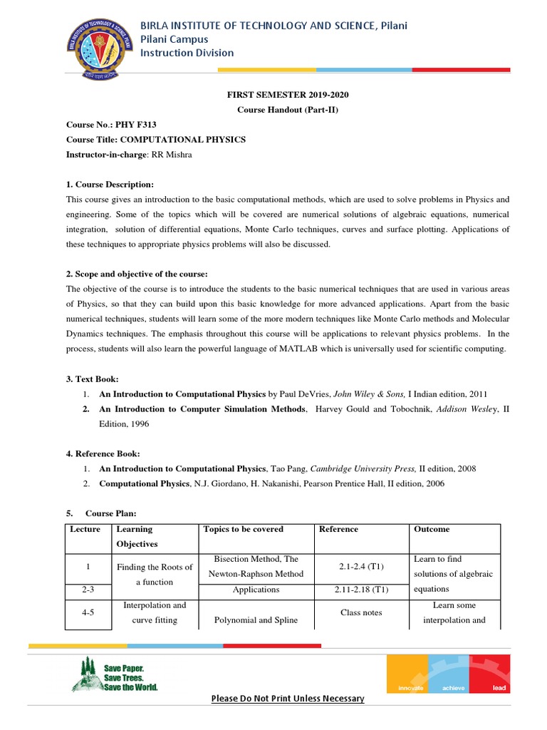 Phy F313 | PDF | Numerical Analysis | Partial Differential Equation