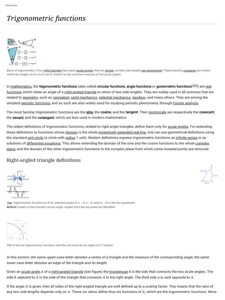 Trigonometric Functions - Wikipedia | PDF | Trigonometric Functions | Sine