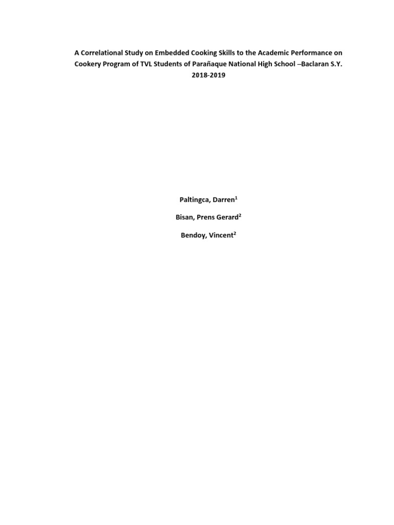 A Correlational Study On Embedded Cooking Skills To The Academic ...