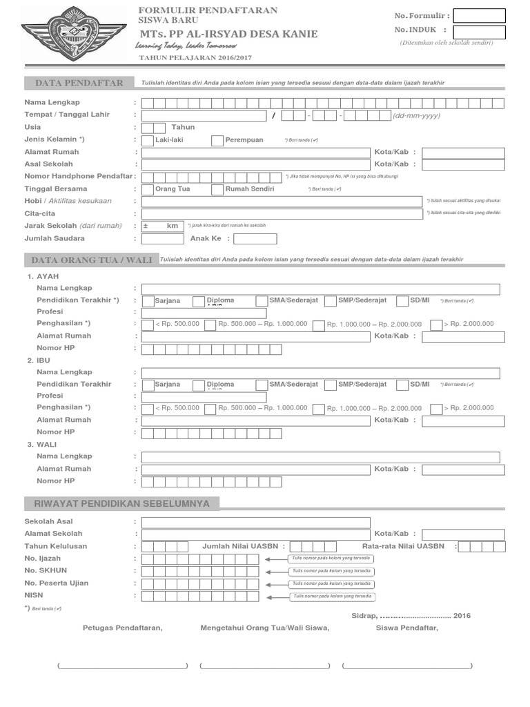 Formulir Pendaftaran PPDB MTs | PDF