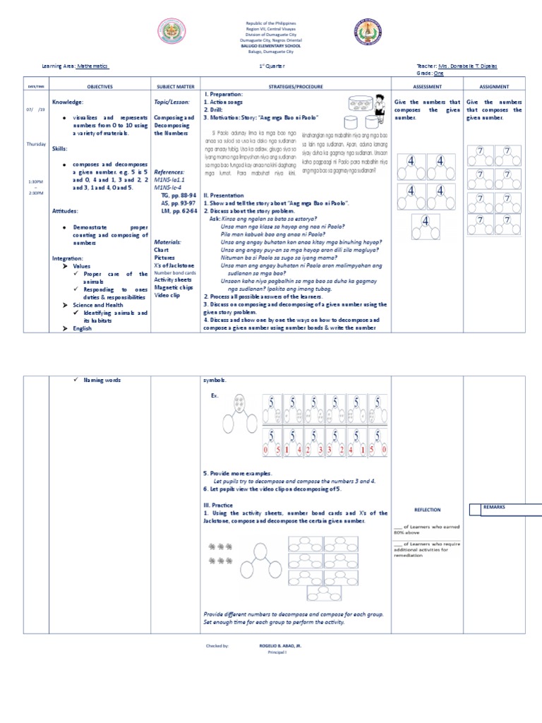 COT - Math 1 - Composing & Decomposing Numbers | PDF | Pedagogy | Teaching