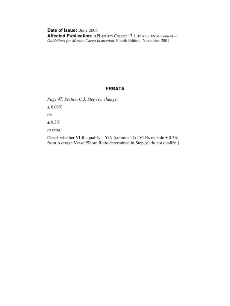 API MPMS 17.1 Errata - 2005 PDF | PDF | Science & Mathematics | Computers