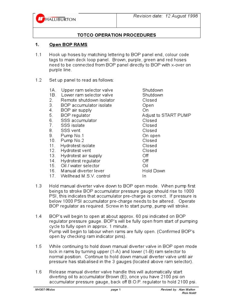 BOP Operation Proc1 | PDF | Valve | Pump