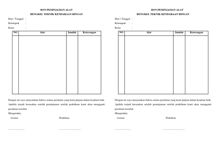 Bon Peminjaman Alat | PDF | Bisnis | Komputer