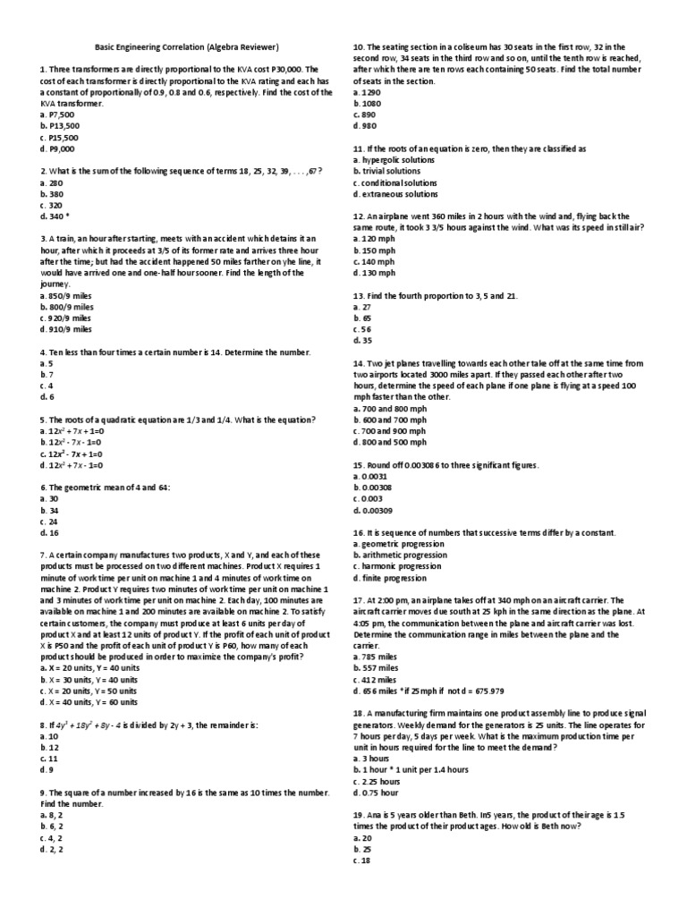Basic Engineering Correlation Reviewer | PDF | Volt | Fraction (Mathematics)